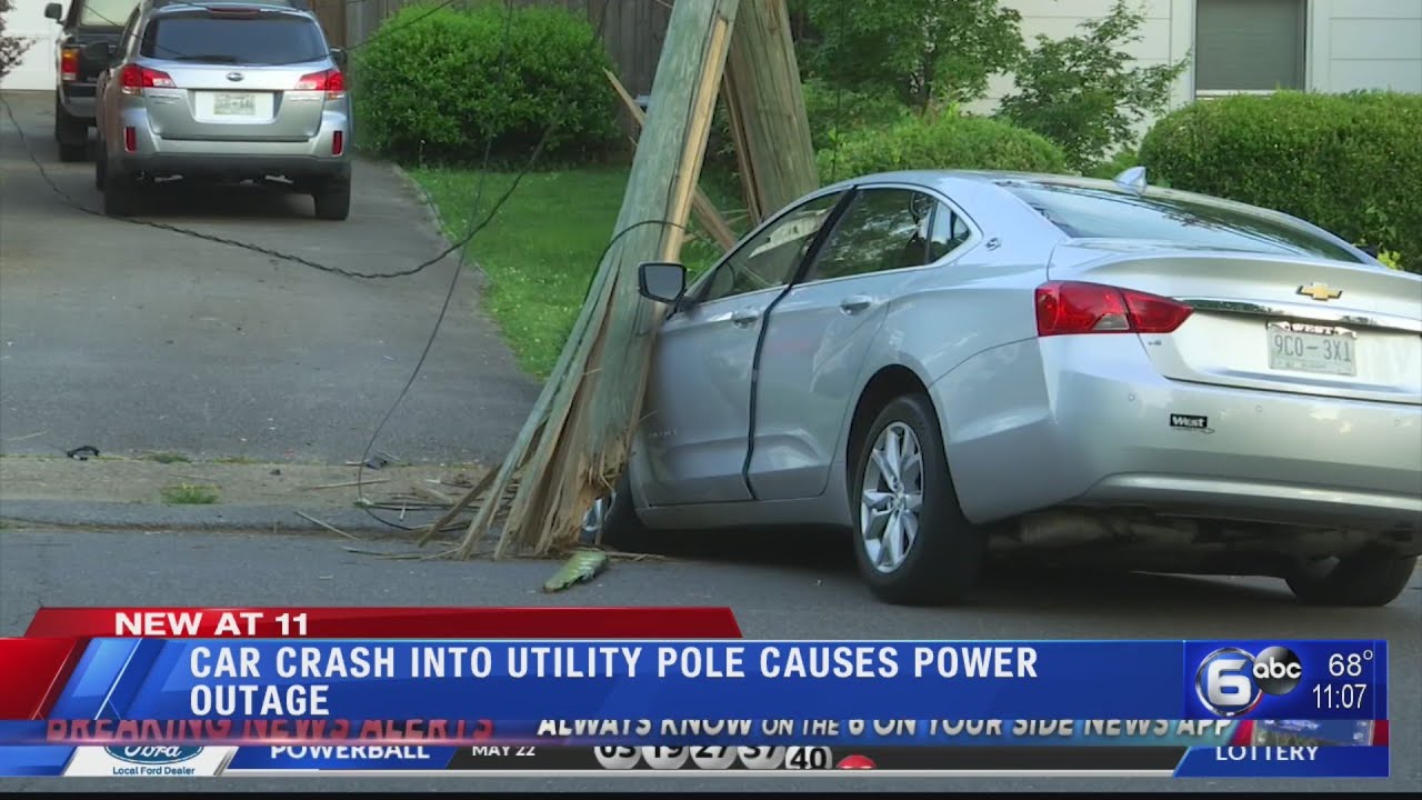 Car crashes into utility pole causes power outage - YouTube