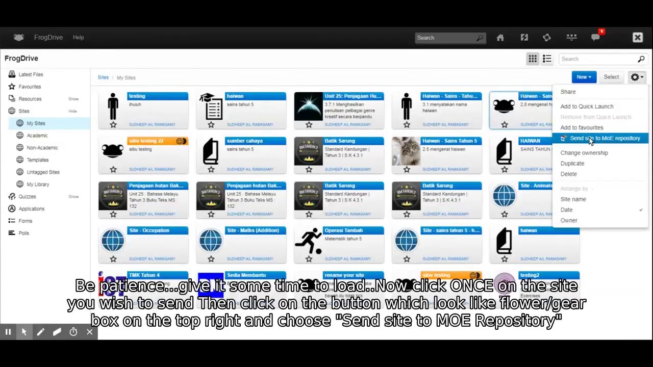 How to send FROG VLE Learning site to MOE Repository - YouTube