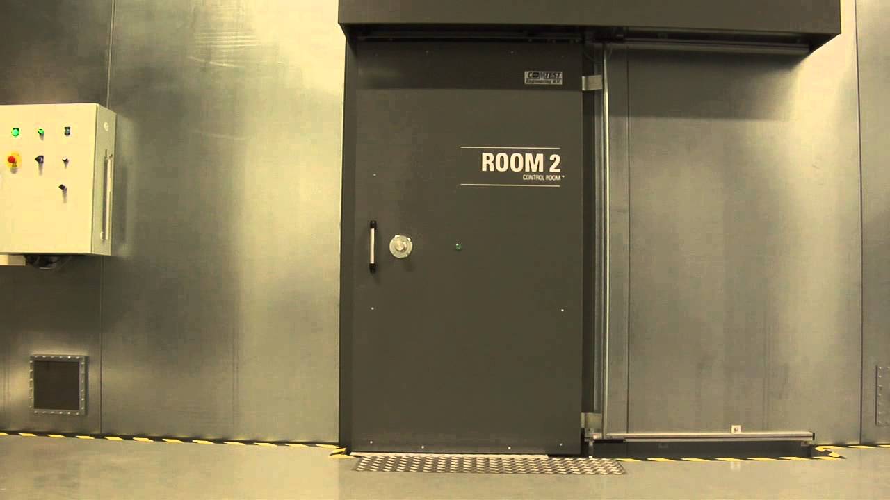 RF shielded sliding door model 1752 - YouTube