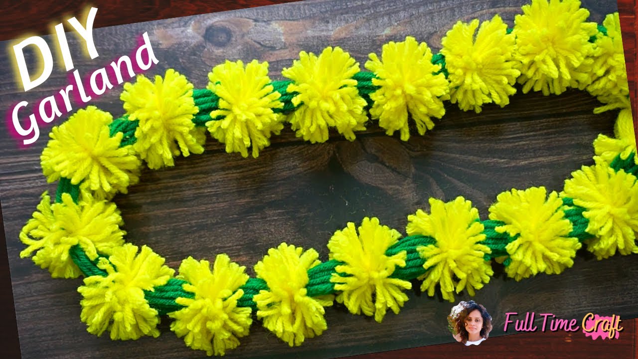 Woolen garland | woolen craft | garland craft ideas | woollen flower ...