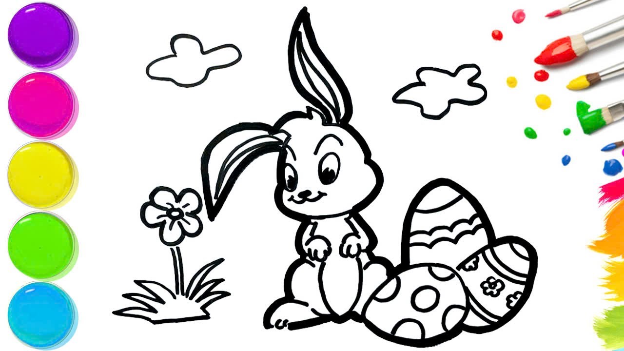 How to Draw a Cute Easter Bunny & Easter Eggs | Easy Simple Drawing ...