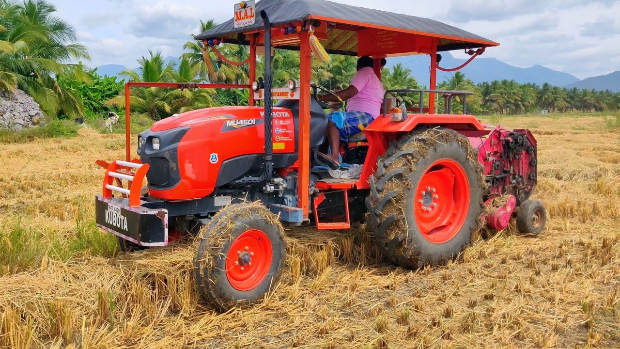 Baler uses in hay field | Kubota MU 4501 | Mahindra Baler | PTO ...