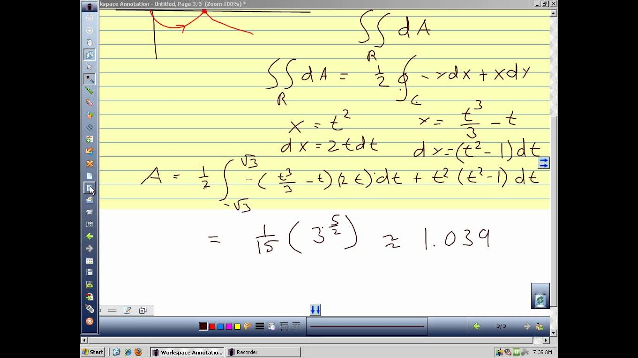Calc III 15.4 pt 2 Green's Theorem and area.avi - YouTube