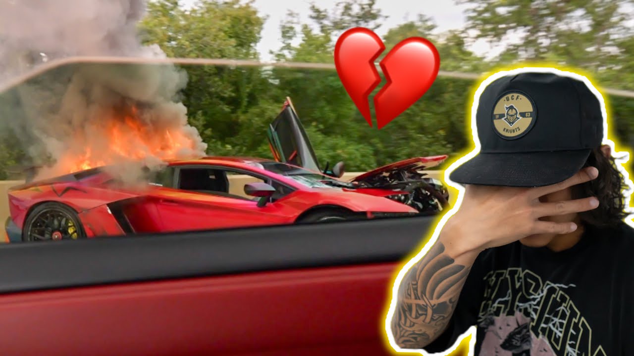LAMBORGHINI CATCHES ON FIRE AFTER SUPERCAR MEET!! Aventador SV 💔 - YouTube