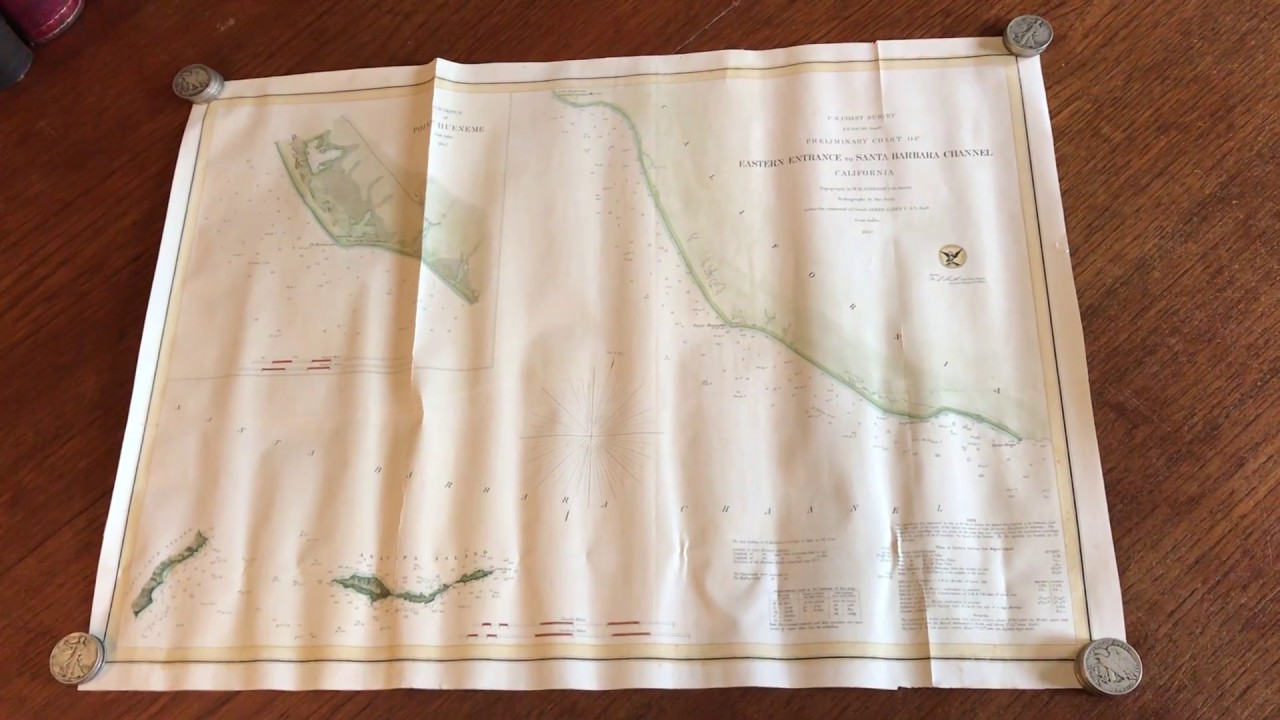 California coast Santa Barbara 1857 nautical chart Laguna Anacapa color ...
