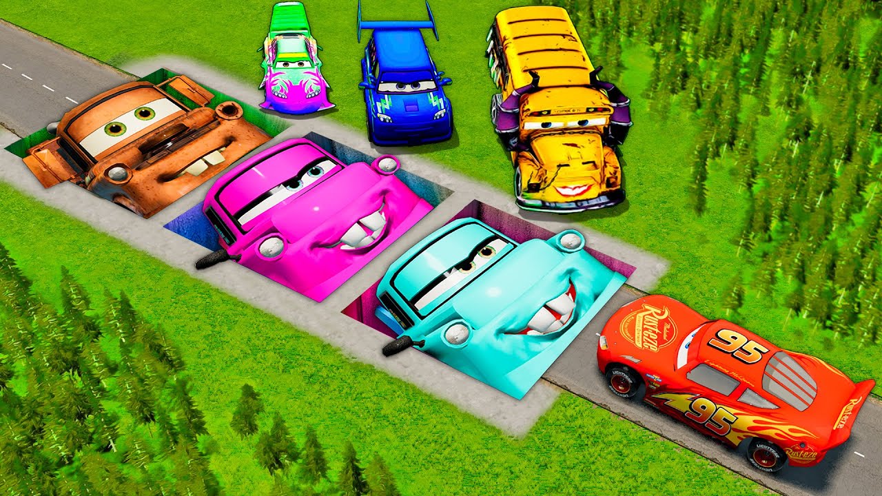 Mega Pits With Tow Mater And Friends vs Lightning McQueen And Huge ...