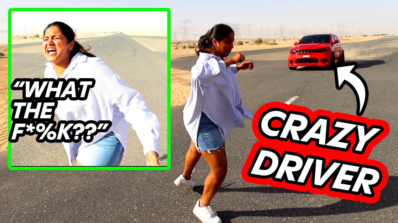 CRAZY JEEP TRACKHAWK DRIVER NEARLY HITS OUR FRIEND!!! - YouTube