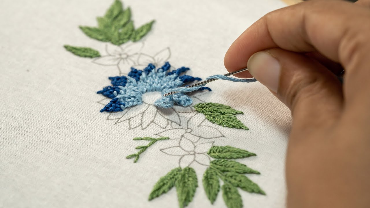 Delightful Blue Flower Embroidery - YouTube