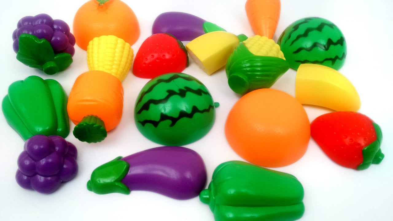 Learn names of fruits and vegetables with toy velcro cutting fruits and ...