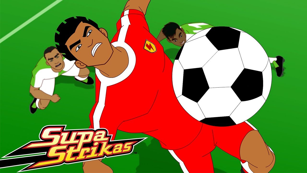 Fußball Cartoons Voetbal Tiener Spelers Schoppen Voetbal Groene