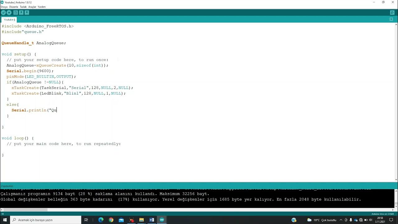 ARDUINO FREERTOS QUEUE CREATE - YouTube