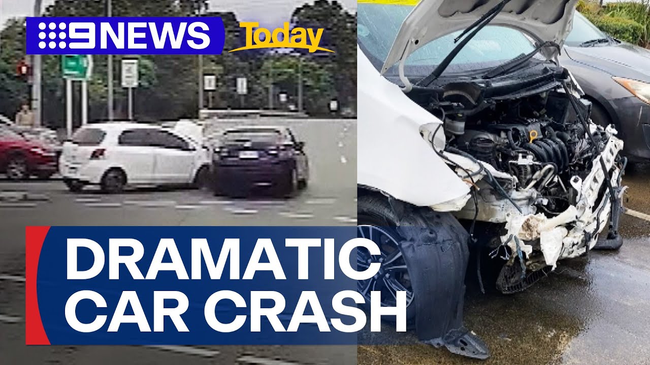 Dashcam captures dramatic Brisbane intersection crash | 9 News ...