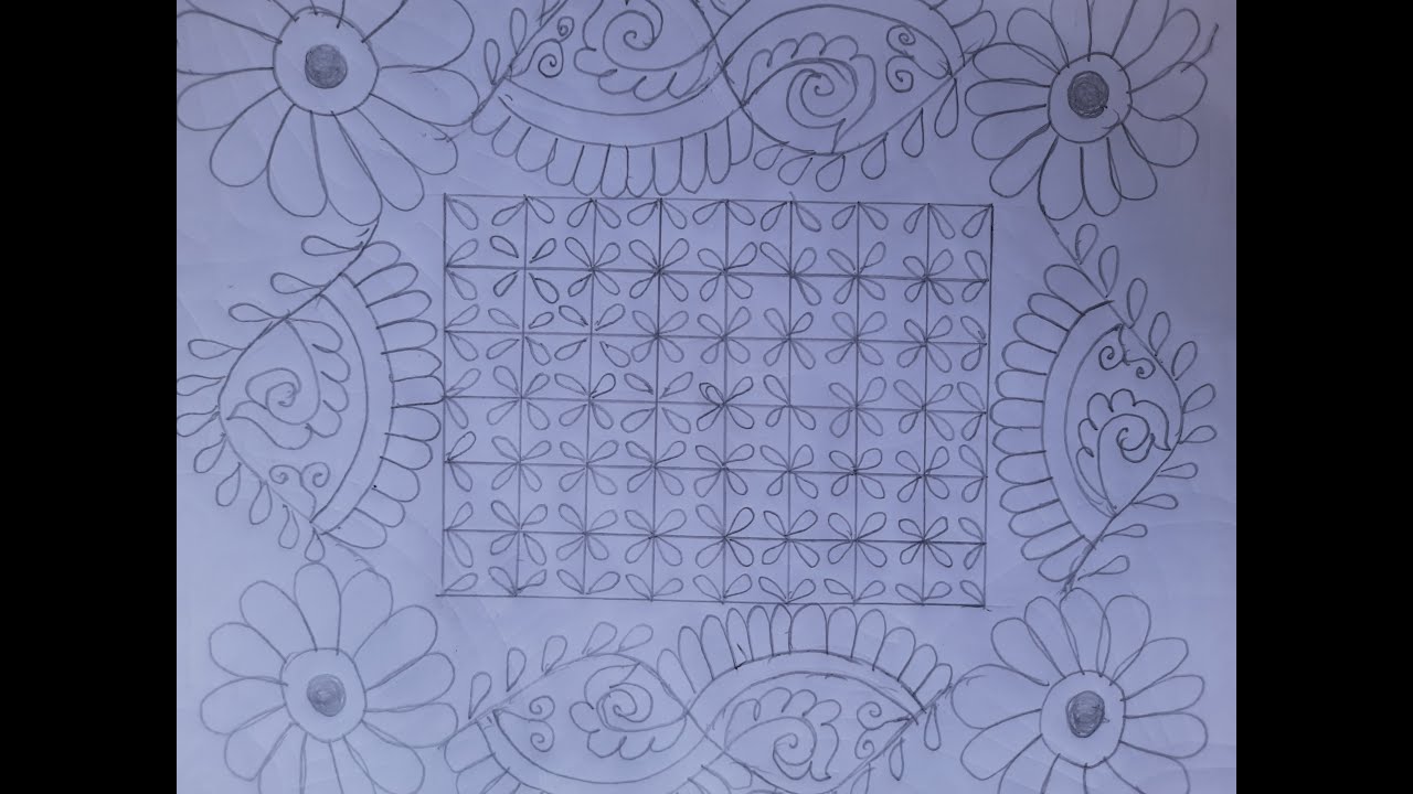 Nakshi Katha design drawing tutorial /nokshi Katha design hand ...