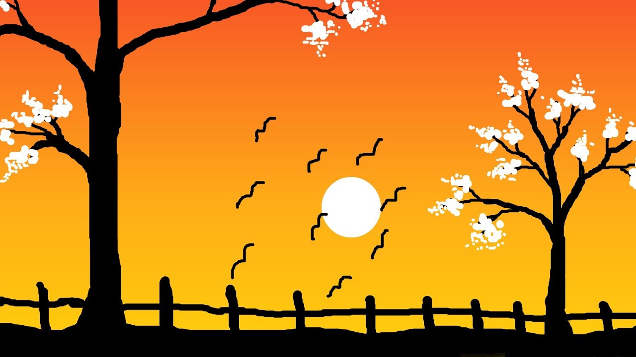 Sunset scenery drawing in computer || microsoft paint || ms paint ...