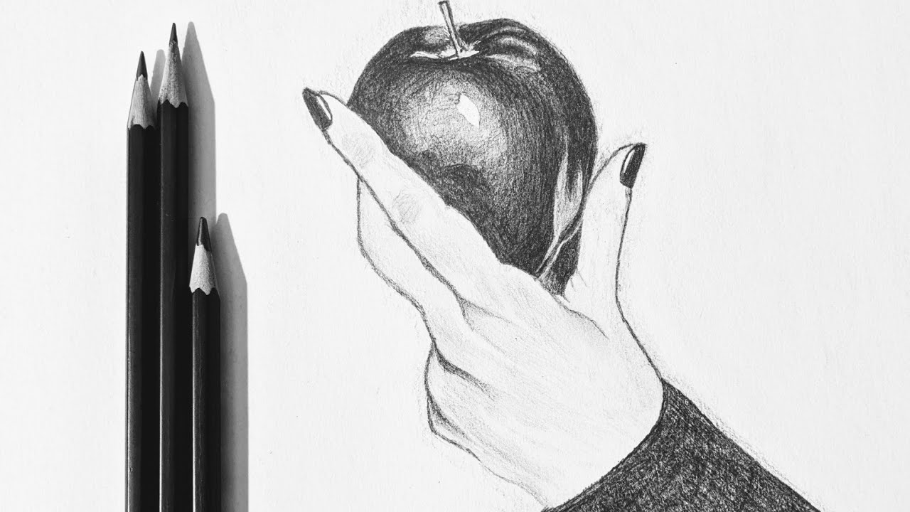 How to Draw an Apple in Hand | Pencil Sketch - YouTube