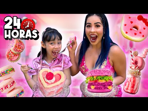 24 HORAS COMIENDO Y VIVIENDO ROSA 😳💗 RETO CON @KarlaBustillos