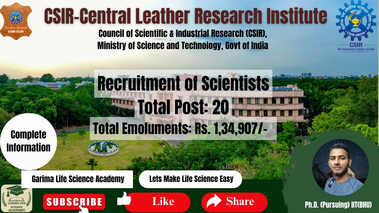 Recruitment of Scientists at CSIR- CENTRAL LEATHER RESEARCH INSTITUTE ...