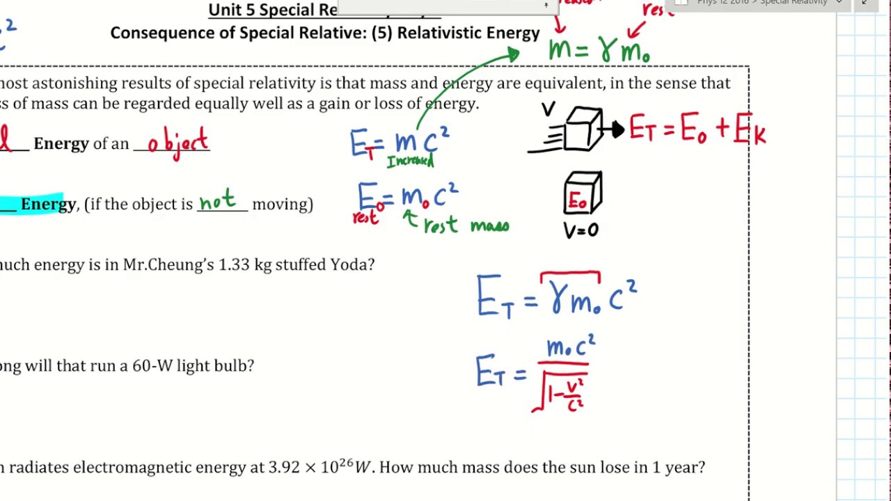 Ph12 Special Relativity 6 Relativistic Energy - YouTube