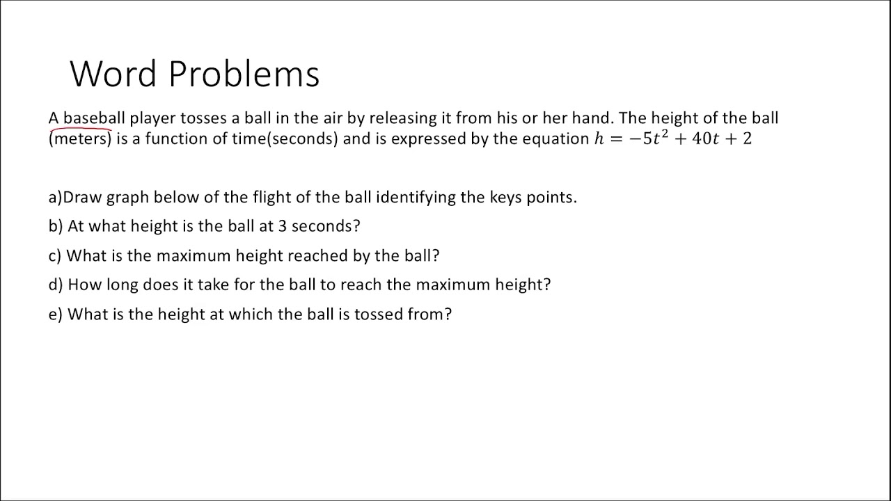Unit 5.1 Part 2 I can solve quadratic by graphing word problem - YouTube