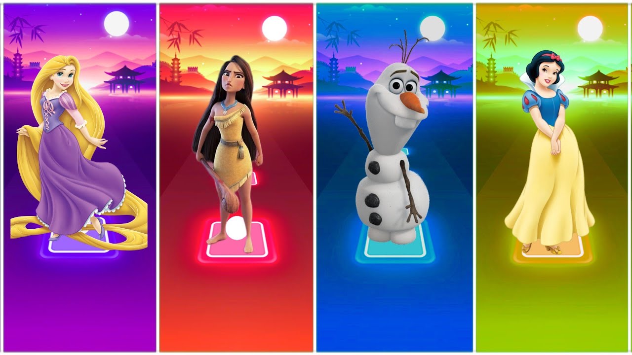 !! Tangled Rapunzel 🆚 Pocohentas 🆚 Olaf Frozen 🆚 Snow White !! Tiles ...