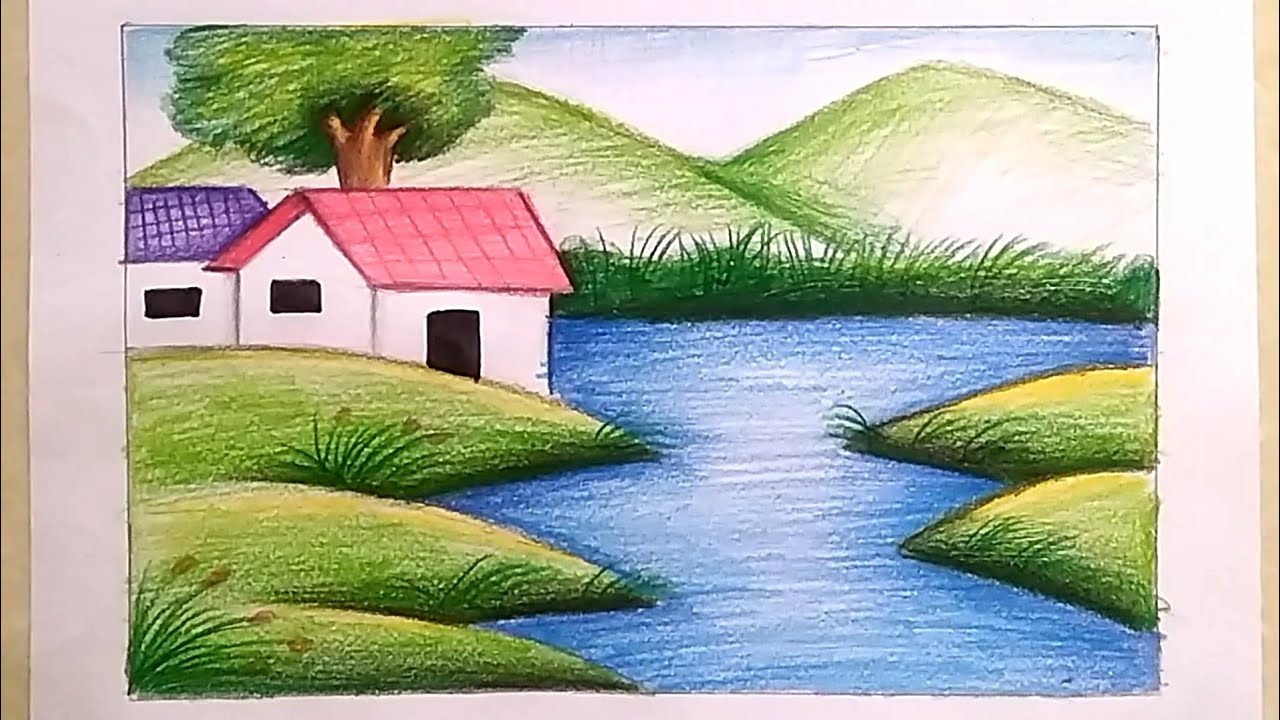 Easy scenery drawing without a colour pencils | Scenery drawing ...