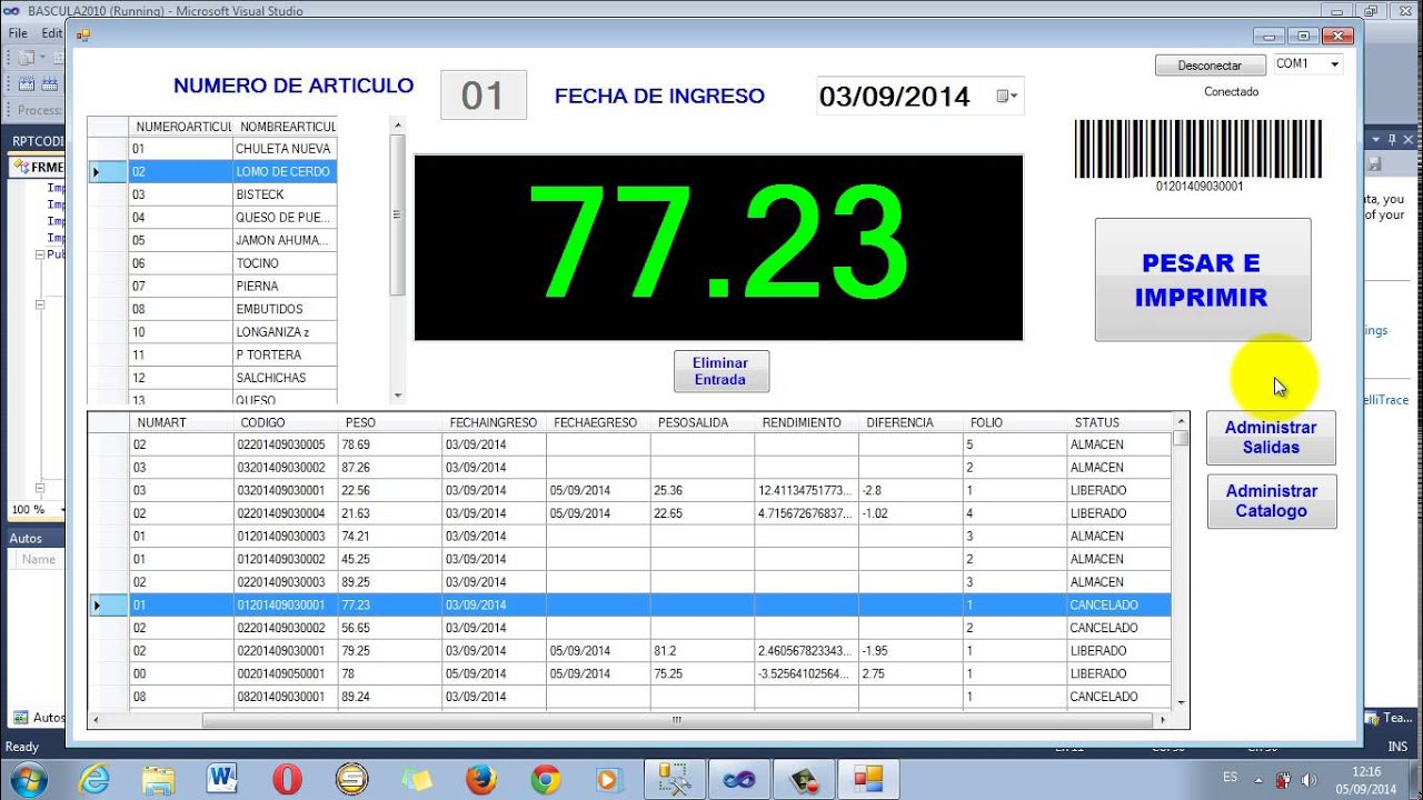 SISTEMA DE CONTROL DE MERMAS CON BASCULA ELECTRONICA E IMPRESION DE ...
