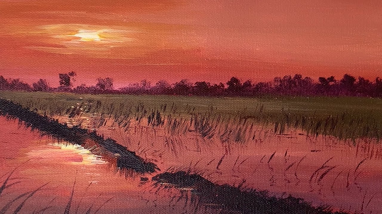 Acrylic Sunset Painting For Beginner | Simple Sunset Painting | Sunset ...