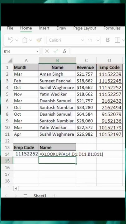 Employee Code Xlookup Shorts Exceltips Exceltutorial Youtube