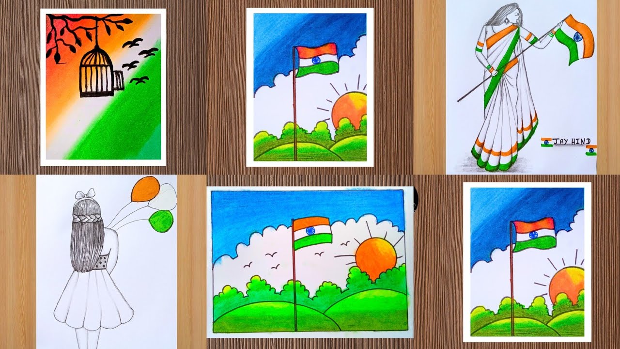 6 Different types independence day drawing with oil pastels ...