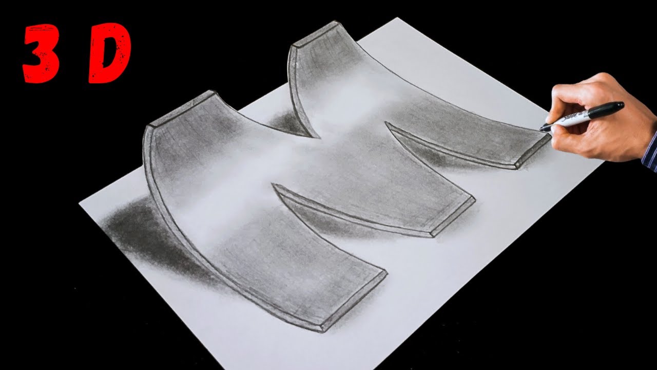 How to draw 3D Letter M | 3D Drawing | 3D letter M Drawing for ...