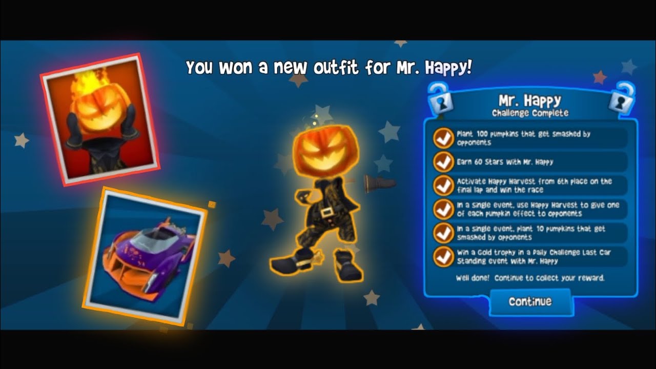 Mr. Happy new Outfit | Mr. Happy+Kilowatt | BB RACING 2 GAMEPLAY - YouTube