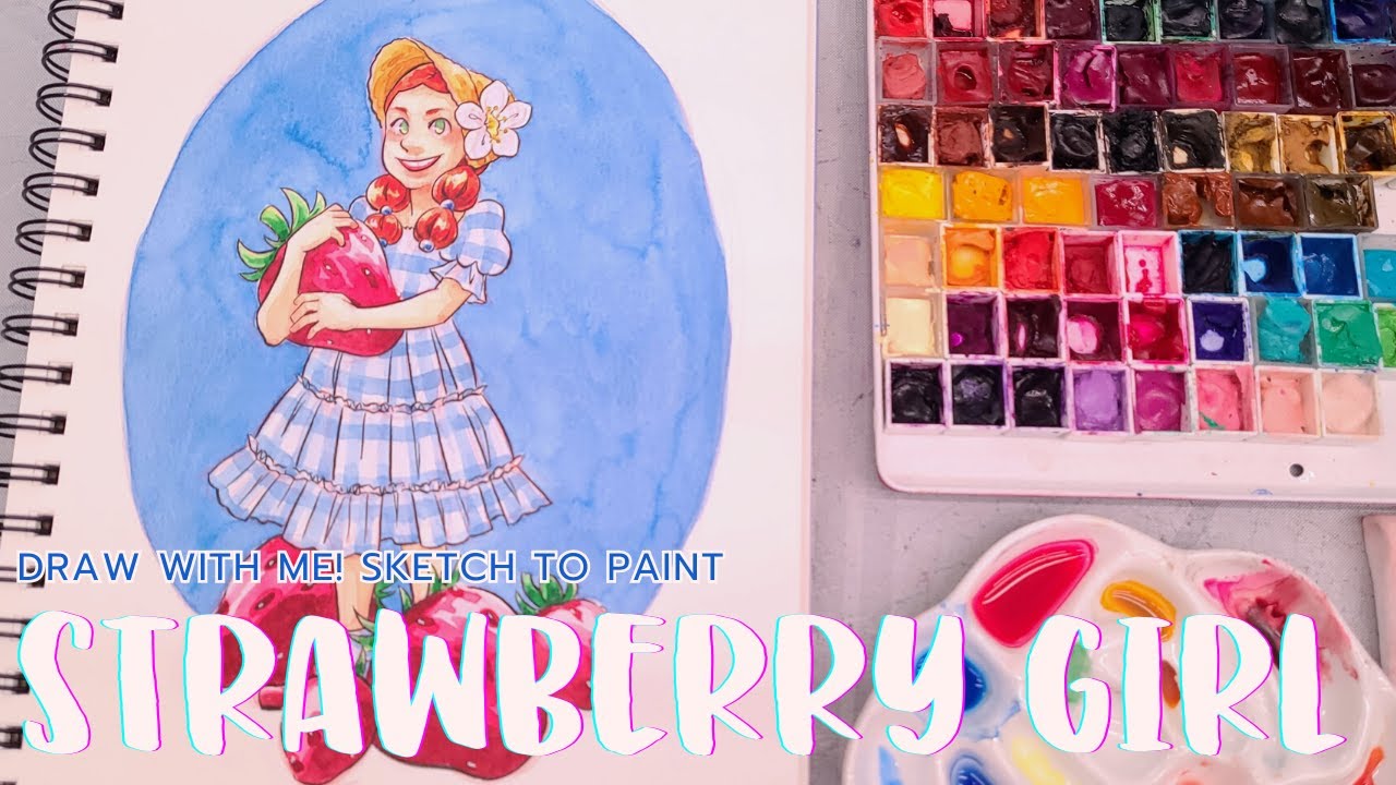 Sketch Ink And Paint! Strawberry Girl Start To Finish Tutorial - YouTube