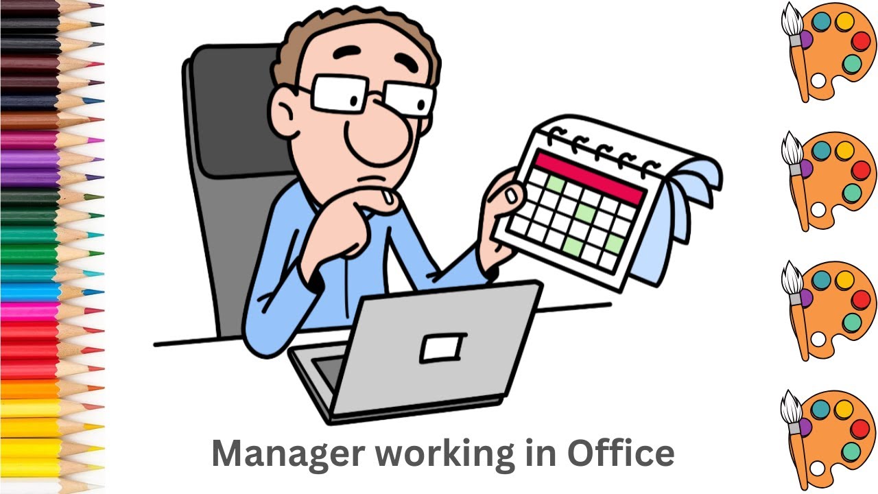 Manager working in Office - Sketch Art and Paint | Step by step ...