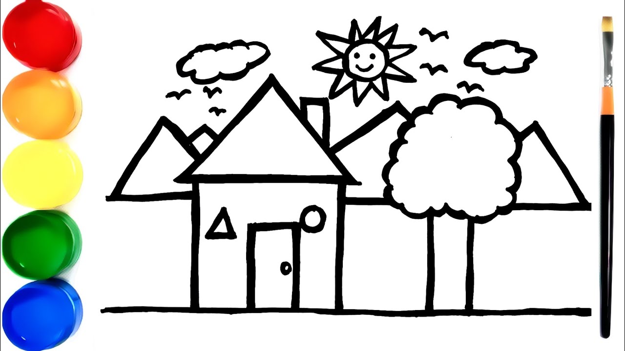 ||how to Draw house 🏡 & nature scenery from shapes for kids & toddlers ...