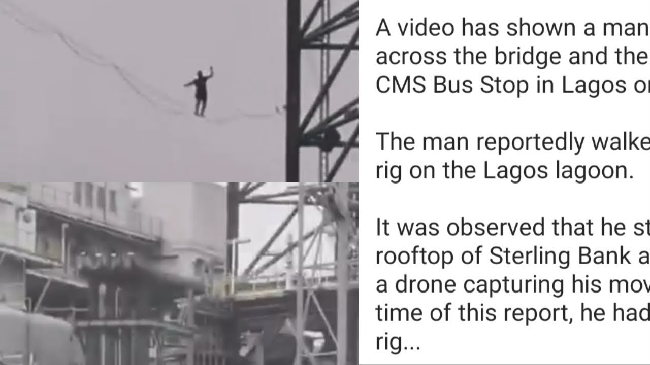Man Walks On Rope A@ross Bridges & Train Track in Lagos - YouTube