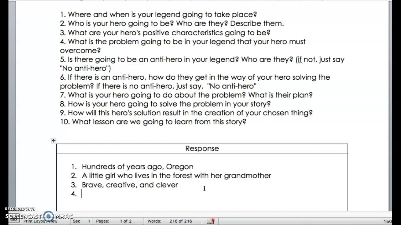 Planning My Legend Instructions - YouTube