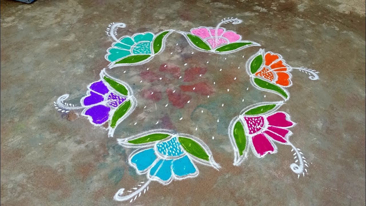 beautiful flowers kolam|Easy flower rangoli designs|Daily kolam|small ...