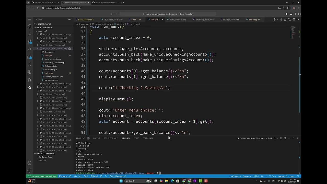 111324 COSC 1337 C++ ATM, pointers, and free functions - YouTube