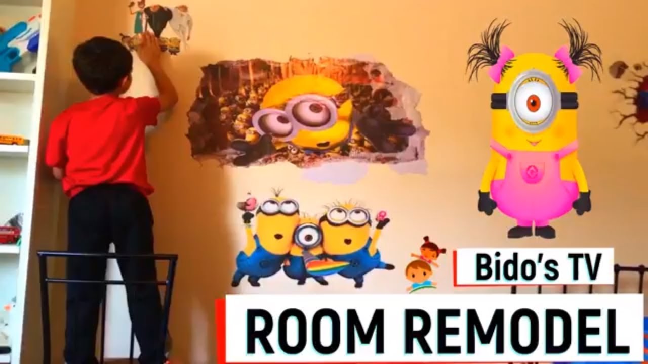 Surprised Bido with Minions 3D Wall Stickers - Vlog Remodeling Bido's ...