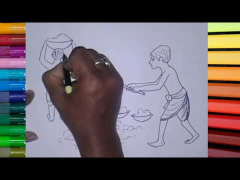 Drawing easily working village people || How to draw Mgnrega working ...