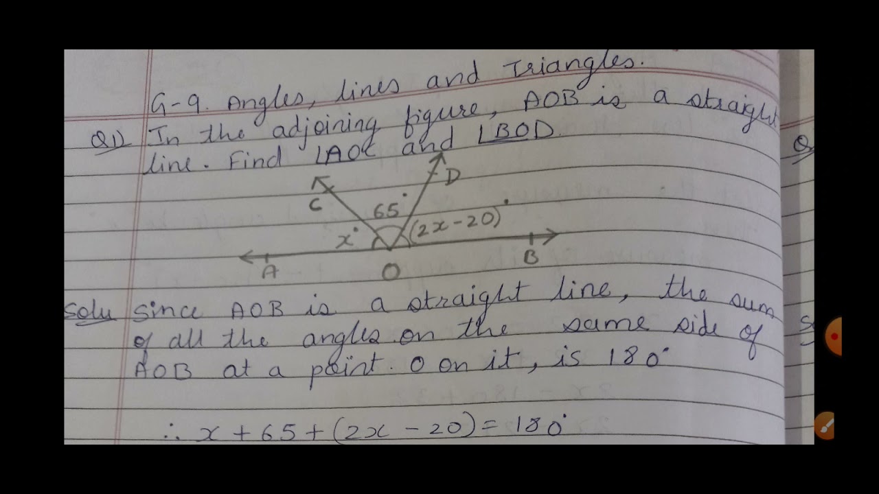 G-9 in the adjoining figure, AOB is a straight line. find angle AOC and ...
