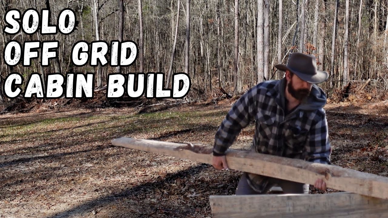 Solo OFF-GRID Cabin build UNDER $500!!!| Cutting trees and Milling lumber - YouTube