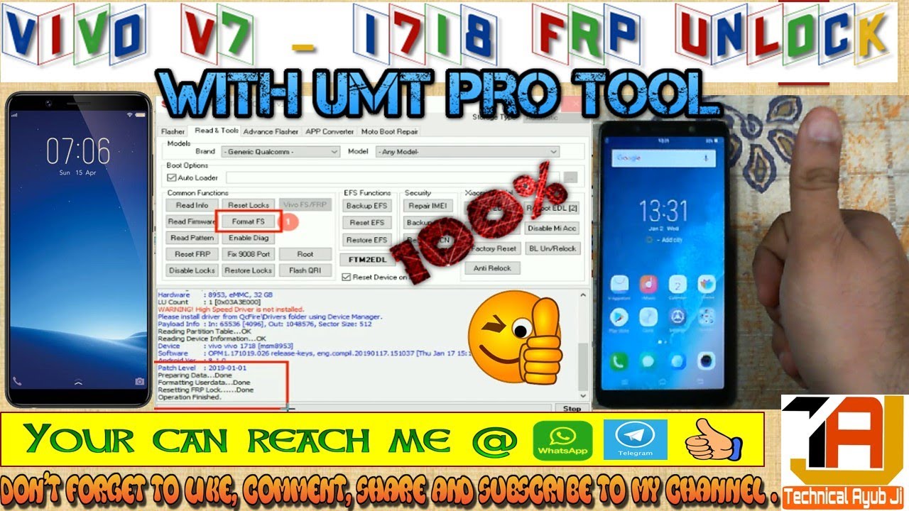 VIVO V7 - 1718 / V7 PLUS FRP UNLOCK WITH UMT PRO DONGLE - YouTube