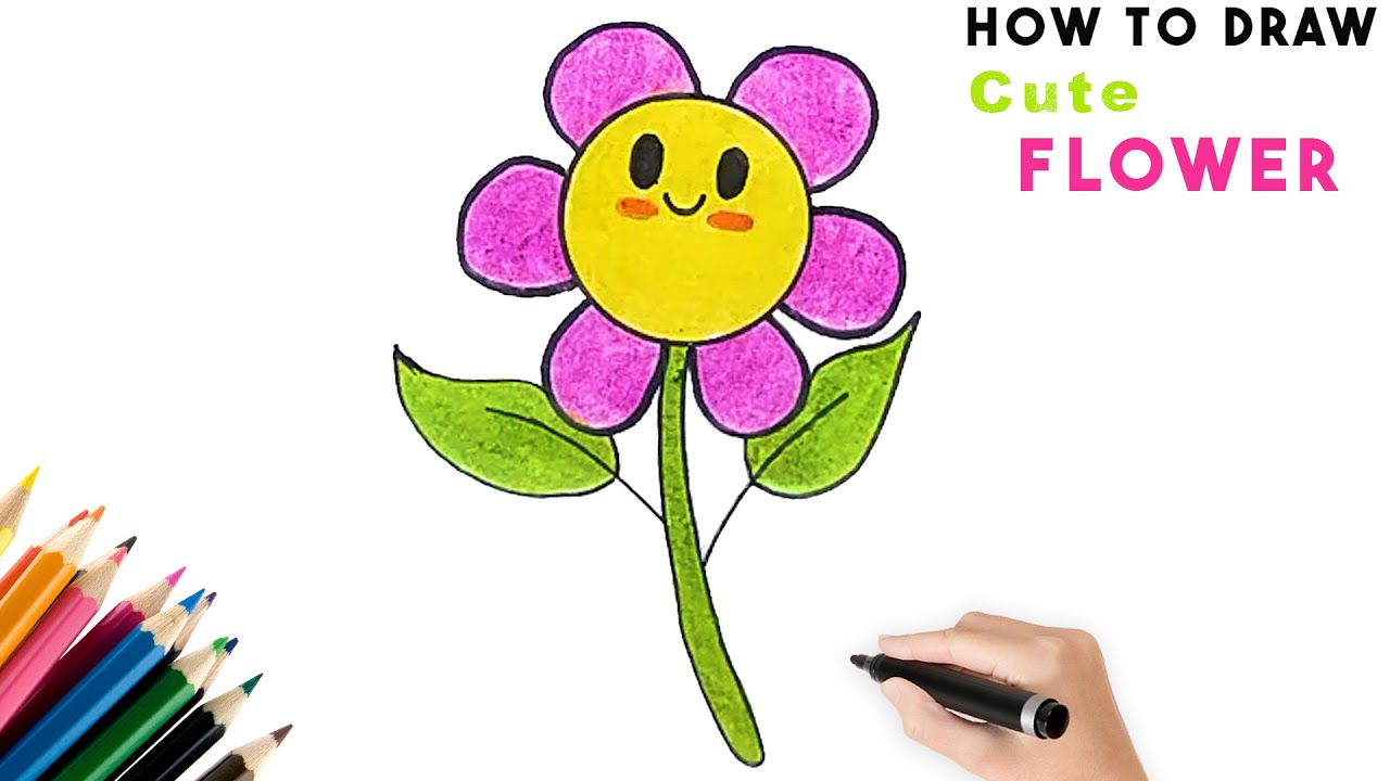 How To Draw Cute Flower Easy For Kids Step By Step Drawing | Cute Art ...