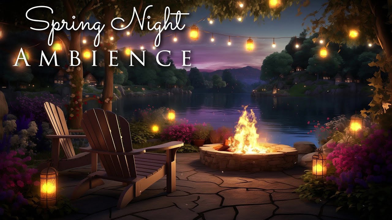 Spring Night Ambience 🔥🌟 Fireplace Sounds, Water and Crickets - YouTube