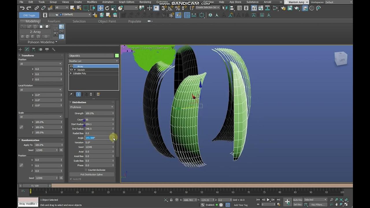 3ds Max Array modifier 옵션 first middle last 2편 Part.2 - YouTube