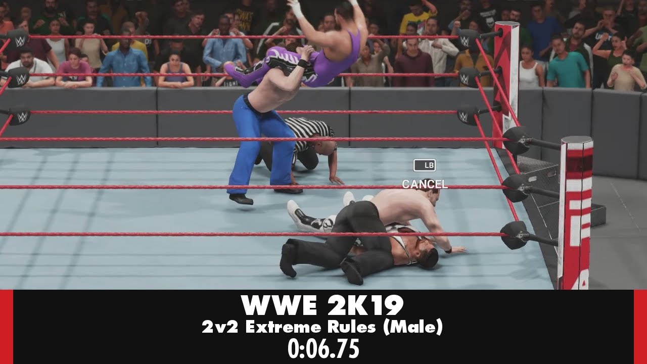Speedrun - WWE 2K19 (2v2 Extreme Rules Male) [0:06.75] - YouTube