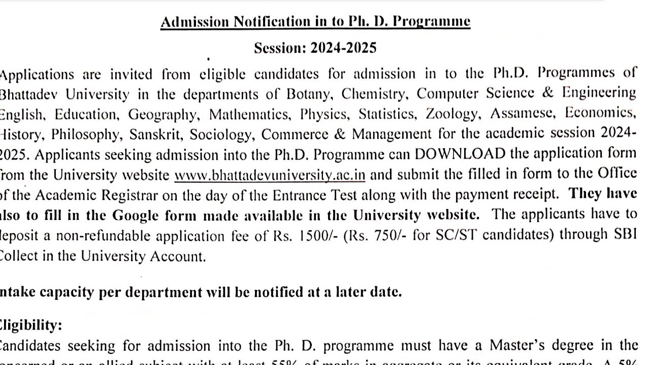 Ongoing PhD Admission 2024 // Bhattadev University Bajali // Assam ...