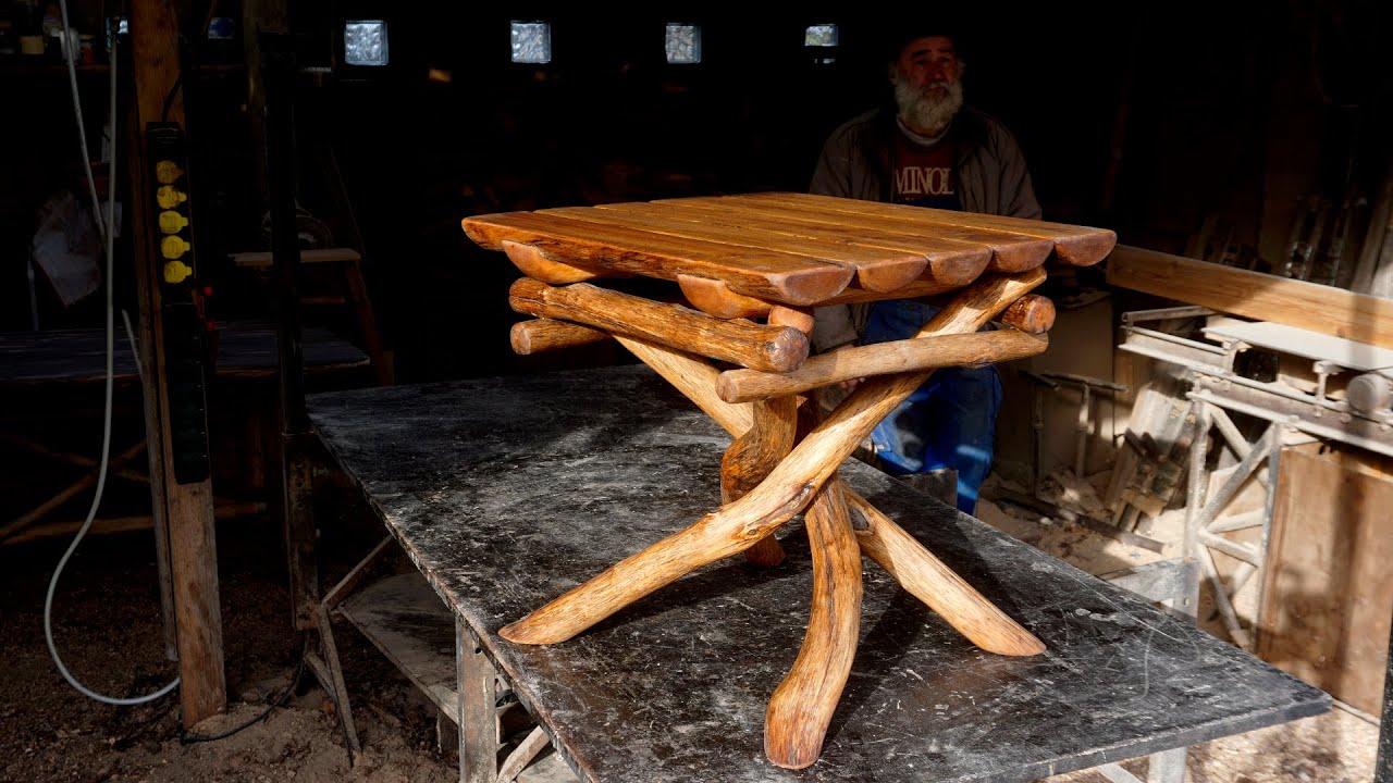 Rustic crossed legs table by Uudopuu - YouTube