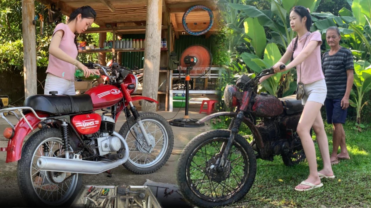 The girl completely restored a 1951 Minsk 125cc 2-stroke engine motorcycle. - YouTube